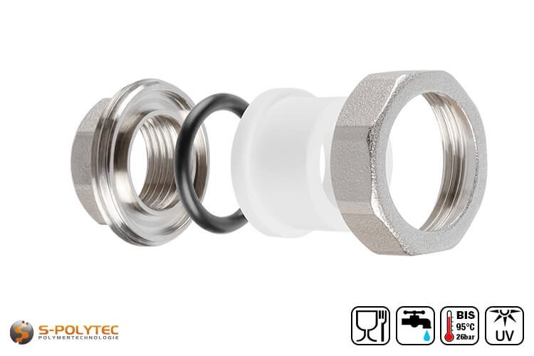 Aqua-Plus PP-R schroefkoppeling IG in wit | S-Polytec